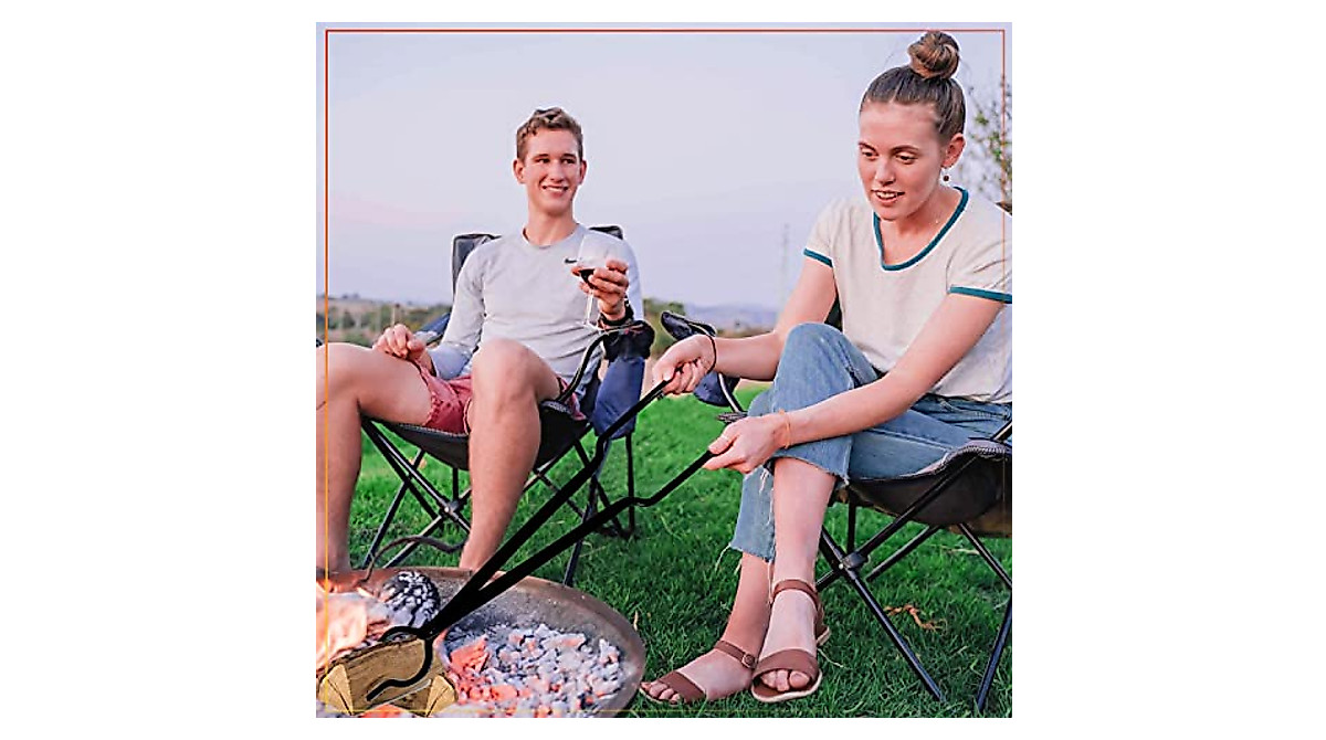 FEBTECH Campfire Tongs 30 Inch - Black Log Grabber Firewood Claw Tongs ...