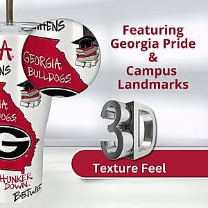 University of Georgia 30oz Stainless Steel 3D Icon Travel Mug– High Performance Double-Walled Thermos w/Convertible Lid & Straw – Insulated Decorative NCAA Beverage Tumbler – For Hot or Cold Drinks