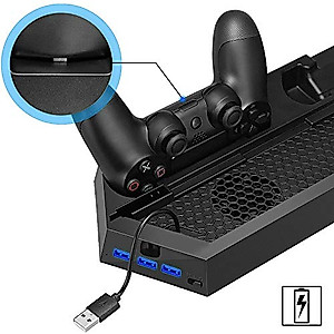 YICANG Vertical Stand with Cooling Fan Controller Charging Station for PS4 /PS4 Slim