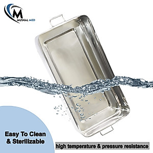 MuskalMed 15.7" x 8" x 3.75" Trays Stainless Steel Dental Instruments Tray Organizer Holder Multi-Function Storage Sterilization Plate Trays Solid Box Cover with Locks