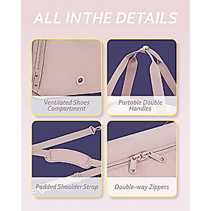 Gym Bag for Women, BAGSMART Sports Travel Duffel Bag With Shoe Compartment & Wet Pocket, Carry On Weekender Duffel Bag, Water Resistant Sports Gym Tote Bags Swimming Yoga - Pink