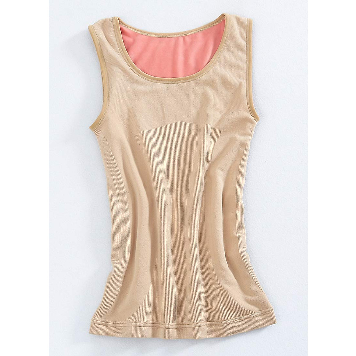 Flenwgo Womens Cotton Thermal Fleece Lined Underwear Tops Cami Tank Top Warm Base Layer Vest Khaki L/(Fit 120~145 lb)