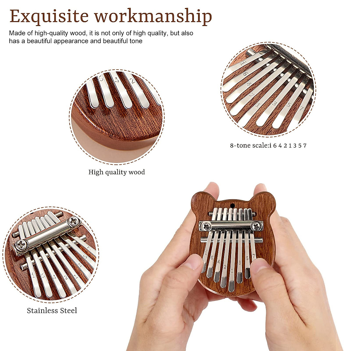 Mini Thumb Piano, 8 Key Mini Kalimba Finger Piano, Portable Marimba Musical Thumb Piano with Lanyard, Solid Wood Musical Good Accessory Pendant Finger Piano Gift for Kids & Adults Beginners (Bear)