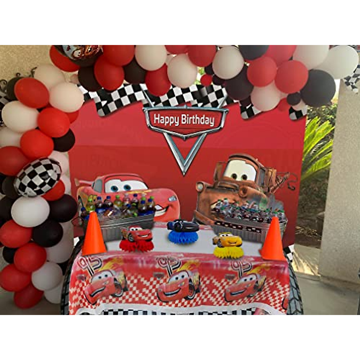 Car Racing Themed Backdrop and Tablecloth 70x42in Cartoon Cars Mobilization Birthday Party Decor Supplies Banner Background (5X3FT), Red