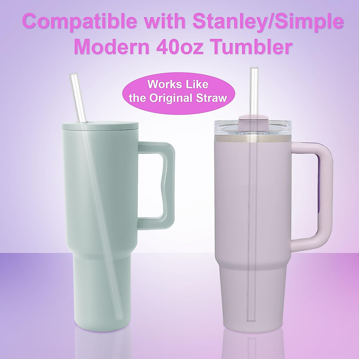 Reusable Straws for 40 oz Tumbler,Plastic Replacement Straws for Stanley Cup, for Simple Modern 40 oz tumbler,6 Pack Clear Straws with 2 Straw Cleaner Brush (12.2 Inch for Stanley 40oz)