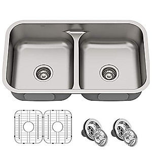 KRAUS KBU32 Premier 32-inch 16 Gauge Undermount 50/50 Double Bowl Kitchen Sink with Smart Low Divider