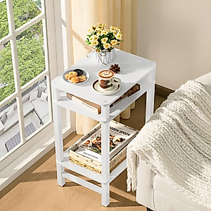 YUFAM 28in Tall Side Tables Set of 2, 3 Tier Small end tables for small spaces, narrow entryway tables with Storage, entrance tables for front door, Wooden frame, for Living Room, Bedroom, Hall, White