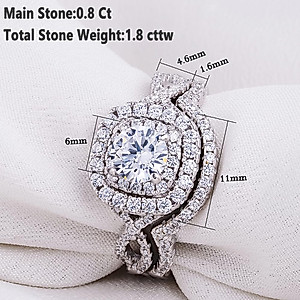 Newshe Wedding Band Engagement Ring Set for Women 925 Sterling Silver 1.8Ct Round White AAAAA Cz Size 7