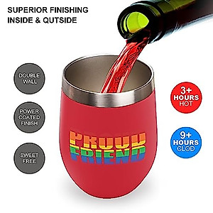 Mighun Pride Parade LGBT Wine Tumbler with Lid Proud Friend Rainbow Vacuum Coffee Tumbler Stainless Steel Coffee Cup for Cold & Hot Drinks Wine Coffee Cocktails Beer 12 Oz