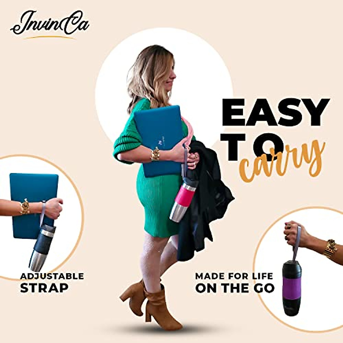 INVINCEA ONE-CLICK Travel Mug: Thermal Vacuum-Insulated Coffee Mug, Double-Wall Stainless Steel Durable Mug with a Leak Proof Lid for your Daily Hot/Cold/Ice Drinks; 16-oz Metal Cups. Black/Violet