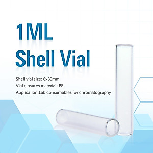 ALWSCI 1 ml Shell Vial, Flat Base Clear Glass, 8x40 mm, 8 mm PE Plug, Transparent, 200 pcs/pk