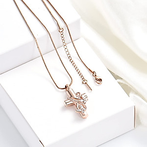 zeqingjw Cross Cremation Jewelry for Ashes Crystal Urn Necklace for Ashes Stainless Steel Urns Memorial Ashes Necklace Pendant Keepsake Jewelry