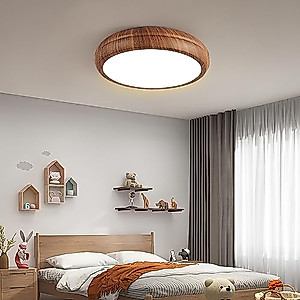 POLITAMP Modern Flush Mount Ceiling Light Fixture 12 Inch LED Light Fixtures, 18W Minimalist Round Shaped Wood Grain Ceiling Lamp 4000K, Not Dimmable
