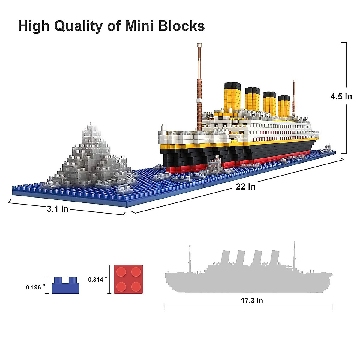 Yemhash Micro Mini Blocks Titanic Model Building Set with 2 Figure, 1872 Piece Mini Bricks Toy, Gift for Adults and Kids