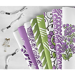 Soimoi 8 Pc Fat Quarter Bundle - Asian Block Print 18"x 22" DIY Patchwork- 100% Cotton Pre-Cut Quilting Fabric (Green & Purple)