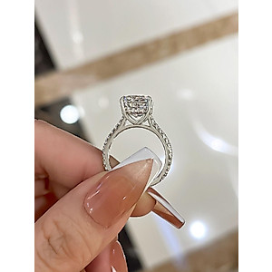 RODIFFY 4CT Cushion Cut Solitaire Engagement Ring,Silver CZ Simulated Diamond Promise Ring(Size:7)