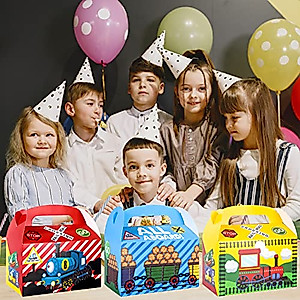 24pcs Railroad Train Crossing Party Gift Treat Boxes Railway Train Theme Party Favors Steam Train Goodie Candy Boxes for Kids Baby Shower Decorations Birthday Party Supplies