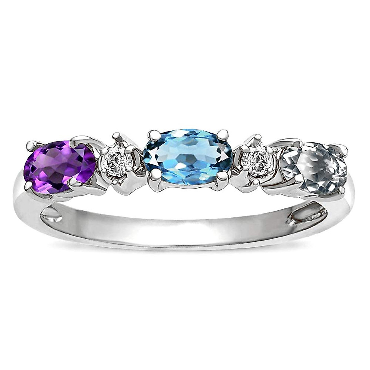 Star K Custom Personalized 3 Three Oval Birthstones Band Mothers Wedding Promise Ring 10 kt White Gold Size 6.5