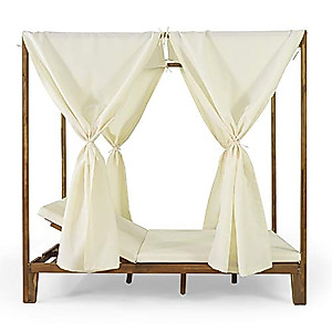 Christopher Knight Home OUTDOOOR Chaise Lounge, Teak and Cream