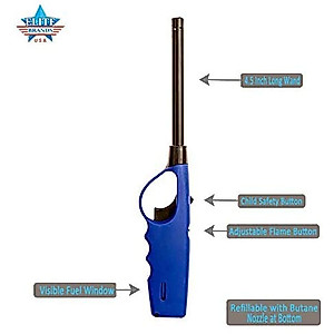 Elite Brands USA Long Lighters Pack, 5 Pack of Butane Refillable Fire Lighters, Ideal as Multipurpose Utility Lighters BBQ Lighters Grill Lighters Kitchen Lighters,Multilor,Large