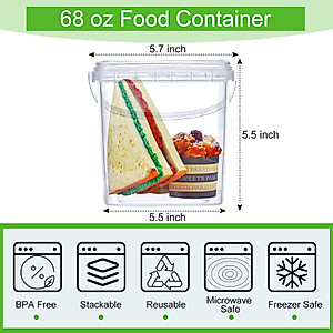 Macarrie 50 Pack 68 oz Square Deli Containers with Lids Clear Plastic Food Storage Containers Airtight Deli Containers with Lids and Handles for Food Prep Freezer Kitchen Restaurant Supplies