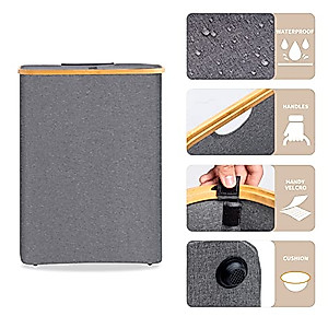 BRIAN & DANY 123L Laundry Basket with Lid, Large Laundry Hamper Organizer 2 Section with Removable Bag Liner for Bathroom and Bedroom (Grey)