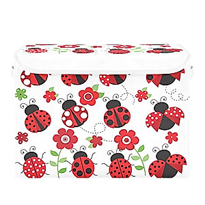 Krafig Foldable Storage Box Large Cube Organizer Bins Cartoon Animal Colorful Ladybug Containers Baskets with Lids Handles for Closet Organization, Shelves, Clothes, Toys