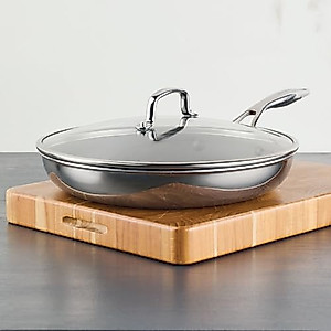 Circulon C1 Series Clad Stainless Steel with ScratchDefense Technology Cookware Nonstick Induction Frying Pan/Skillet with Lid, Metal Utensil Safe, 12.5 Inch Fry Pan - Polished Stainless Steel