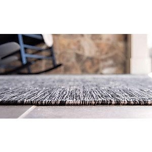 Unique Loom Outdoor Modern Collection Area Rug - Ombre (5' 1" x 8' Rectangle, Charcoal Gray/ Ivory)