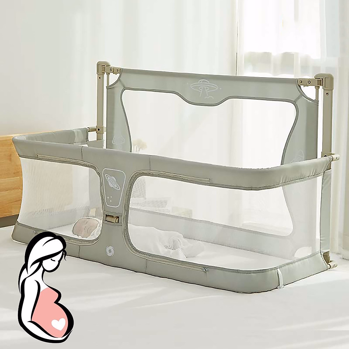 3 in 1 Baby bassinets bedside sleeper,Portable Crib,baby bed with rails,sleeper for baby in bed,sleeper bassinet attach to bed,visible mesh window,soft washable liner and Aluminum alloy bracket ( Colo