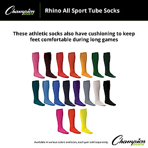 Champion Sports Rhino® All Sport Socks - Machine Washable Sport Sock - for Baseball, Football, Soccer - Cushioned Tube Sock - Stay-in-Place Fit - Size M/8.5-10 - Purple