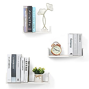 necvha Floating Shelves Wall Mounted，Rustic Wood Wall Shelves，Solid Wood Wall Shelves Set of 3，Storage Shelves for Bedroom, Living Room, Bathroom, Kitchen, Office and More (White)