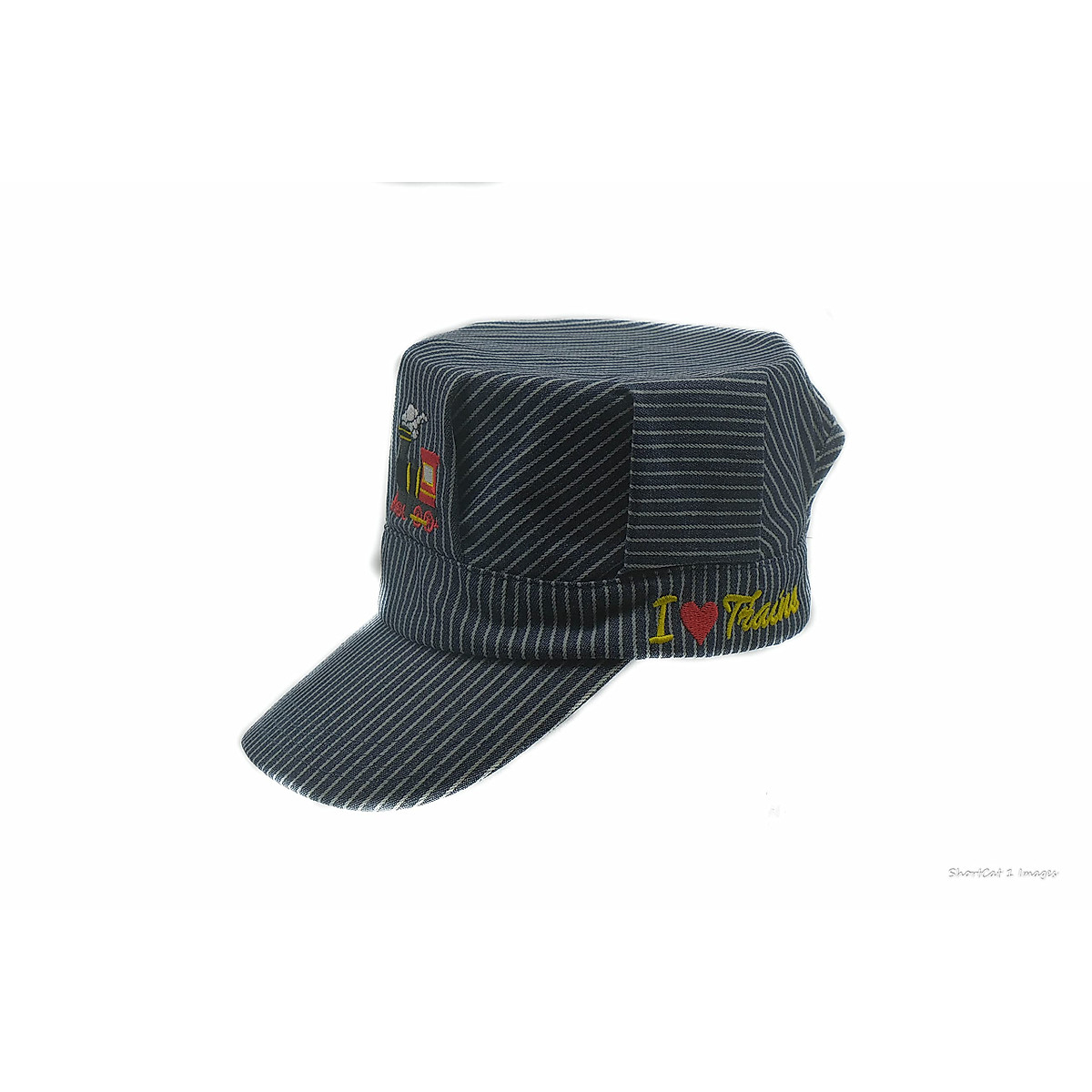 Adult Men's Choo Choo Train Engineer Railroad Hat with I Love Trains Navy/White