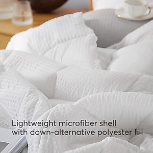 KASENTEX Winter Warmth Quilted Comforter Set King with 2 Pillow Shams, Cozy Soft Seersucker Bedding Set Textured, Down Alternative Fill(King Set, White)