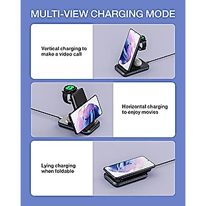 Wireless Charging Station for Samsung Galaxy Phone/Watch/Buds, 3 in 1 Foldable Charging Stand for Samsung S23 Ultra/S22/S21/S20/Note20/10/Galaxy Watch5/4/3/Classic/Active Buds+/Live with 18W Adapter