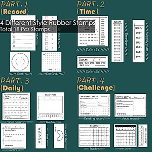 Rancco 18 Pcs Journal Stamps w/Ink Pad, 4 Set Bujo Stamp Calendar Planner Stencil for Journal DIY, to Do List, Tasks, Month Week Dates Organizer, Scrapbooking Craft, Enhance and Simplify Your Planner