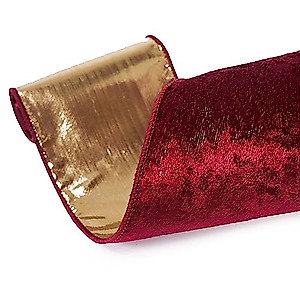 Wine (Burgundy) Velvet with Gold Metallic Backing Wired Ribbon 4 Inch x 10 Yards for Christmas Tree Topper Home Decoration Wreath Gift Wrapping DIY Craft