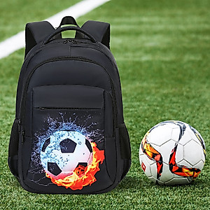 LEDAOU Backpack for Teen Girls School Bags Kids Bookbags Set School Backpack with Lunch Box and Pencil Case (Soccer Black)