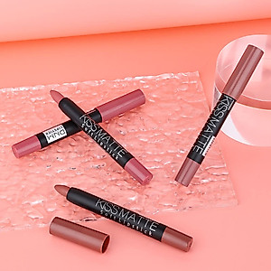 evpct 3Pcs Nude Beige Matte Lip Liner Crayon Pencil and Lipstick Set Chestnut Brown Mauve Thick Matte 24 Hour Long Lasting Waterproof Lipstick 5&6&9