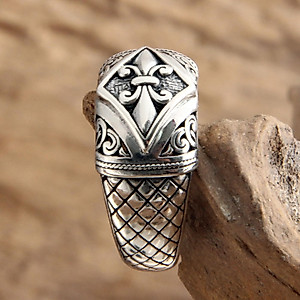 NOVICA Artisan Handmade Sterling Silver Ring Indonesian Domed No Stone [crownbezel 0.7 in L x 0.4 in W x 0.2 in H Band Width 4 mm W] ' Fleur De Lis'