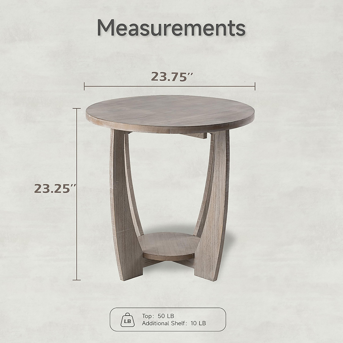 COZAYH Rustic Farmhouse End Table with Storage Shelf, French Country Accent Side Table for Family, Dinning or Living Room, Small Spaces, Modern, Round, Vintage Grey Finish