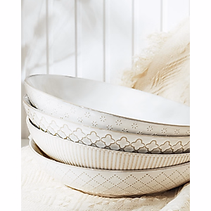 getstar Pasta Bowls, Large Salad Serving Bowls (9.2 inch/42 oz), Ceramic Bowl Plates Set of 4, Farmhouse Embossments, Microwave and Dishwasher Safe