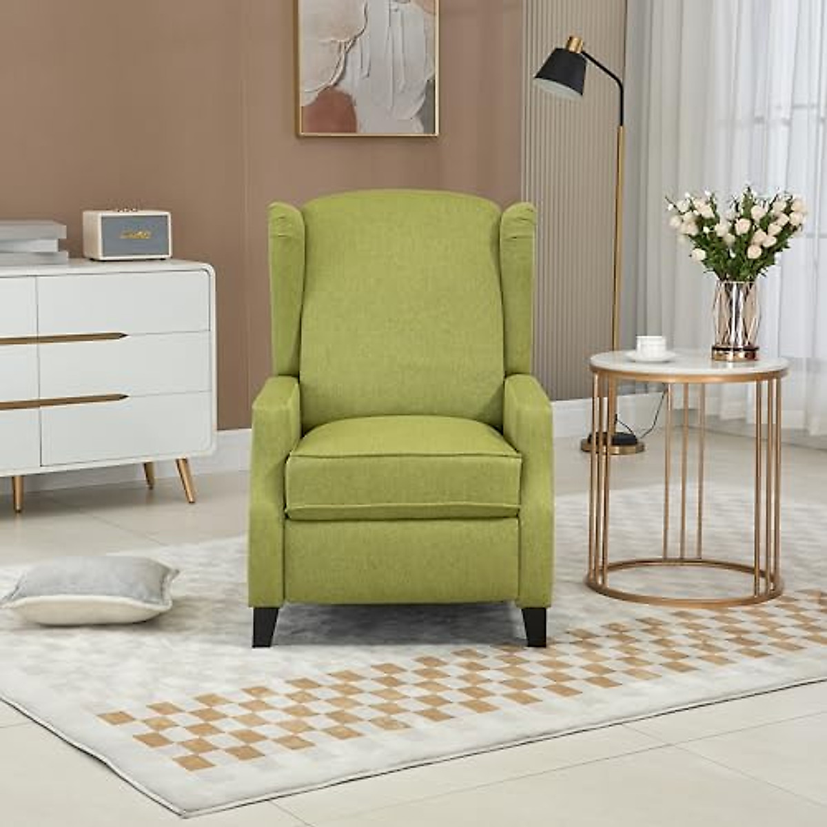 Kakotito Modern Upholstered Leisure Chair, Recliner Accent Chair with Lumbar Support for Living Room and Bedroom (Olive Green)