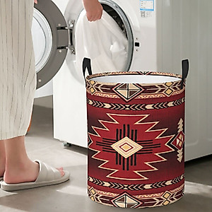 Waterproof Southwestern American Native Indian Tribal Pattern Circular Hamper Round Laundry Baskets Foldable Laundry Bags For Family/Kids/Bathroom/Bedroom/Dorm Medium