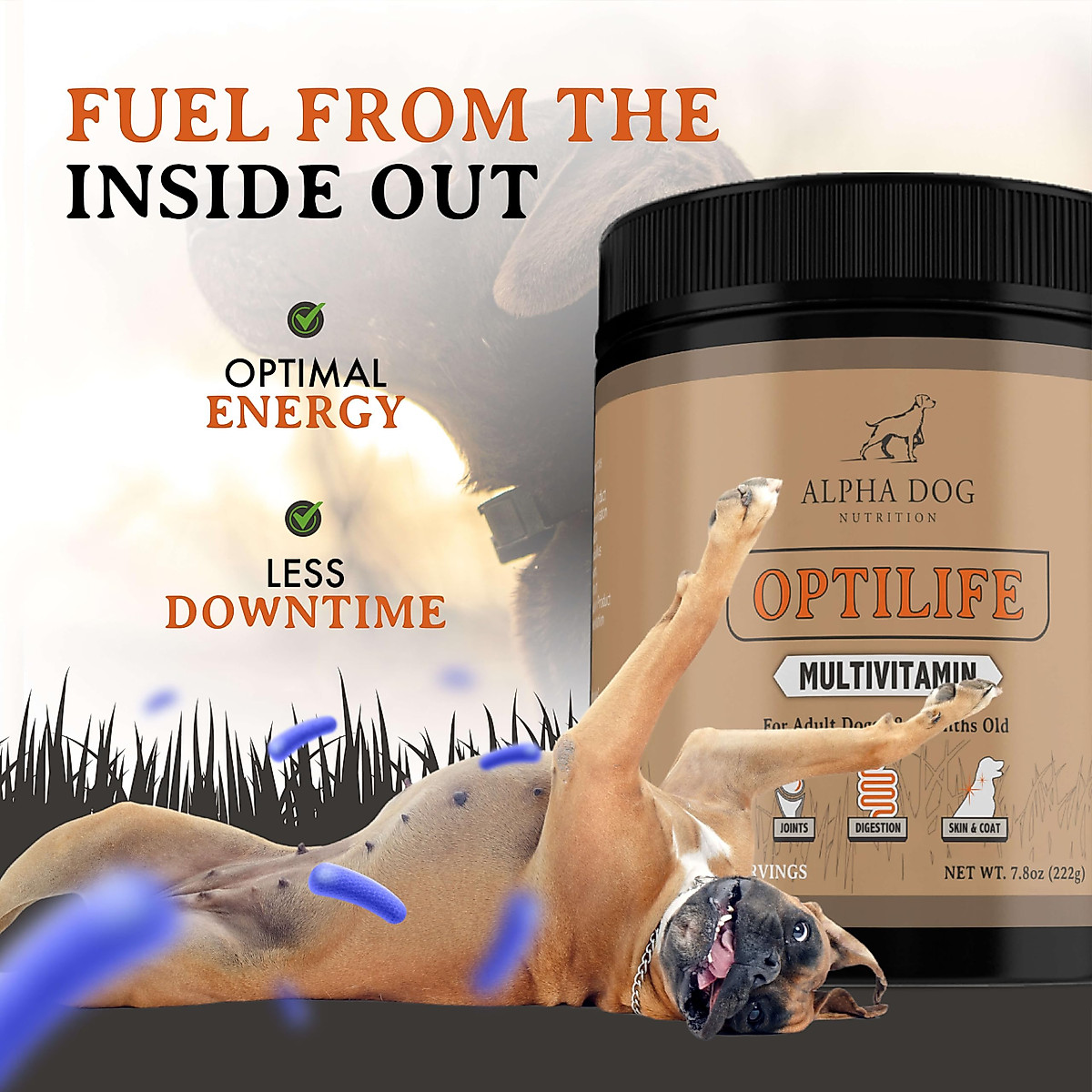 OptiLife Multivitamin for Adult Dogs - Contains Probiotics, Allergy Support, Joint Support, Muscle Recovery, and Skin & Coat Support - Powder Supplement (30 Servings)
