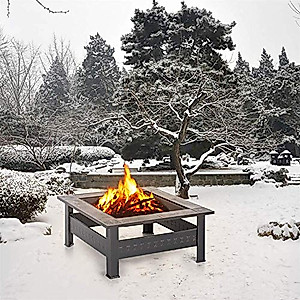 LEAYAN Garden Fire Pit Grill Bowl Grill Barbecue Rack Outdoor Fire Pit Table, Multifunctional Garden Terrace Fire Bowl with Stainless Steel Grill and Log Poker, for Outdoor Patio Fire Pits
