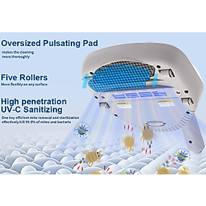 Boreas Handheld Allergen Vacuum Cleaner UV Bed Vacuum, Mattress Vacuum Cleaner, Large Pulsating Pad, True HEPA Filter, Removes Dander, Hair, Dust, Pollen, for Allergies, Pets | Bedding, Sofa, AP002