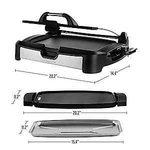 Ovente 2-in-1 Electric Grill and Griddle with Removable Tempered Glass Cover, 1700W Fast Heating Ceramic Non-Stick Plate Perfect for Indoor BBQ Cooking Breakfast, Pancake, Bacon and Egg, Black GR2001B