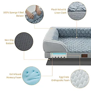Casa Paw Orthopedic Dog Beds for Large Dogs, Waterproof Memory Foam Large Sized Dog Bed with Sides, Non-Slip Bottom and Egg-Crate Foam Big Dog Bed with Removable Washable Cover(Large,Light Grey)