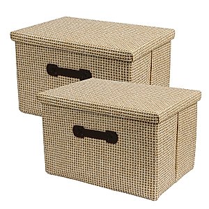 HUATK 2 Pack Decorative Storage Boxes with Lids Storage Woven Baskets for Shelves, Closet Organization Bins for Office, Bedroom, Closet, Toys (Khaki)